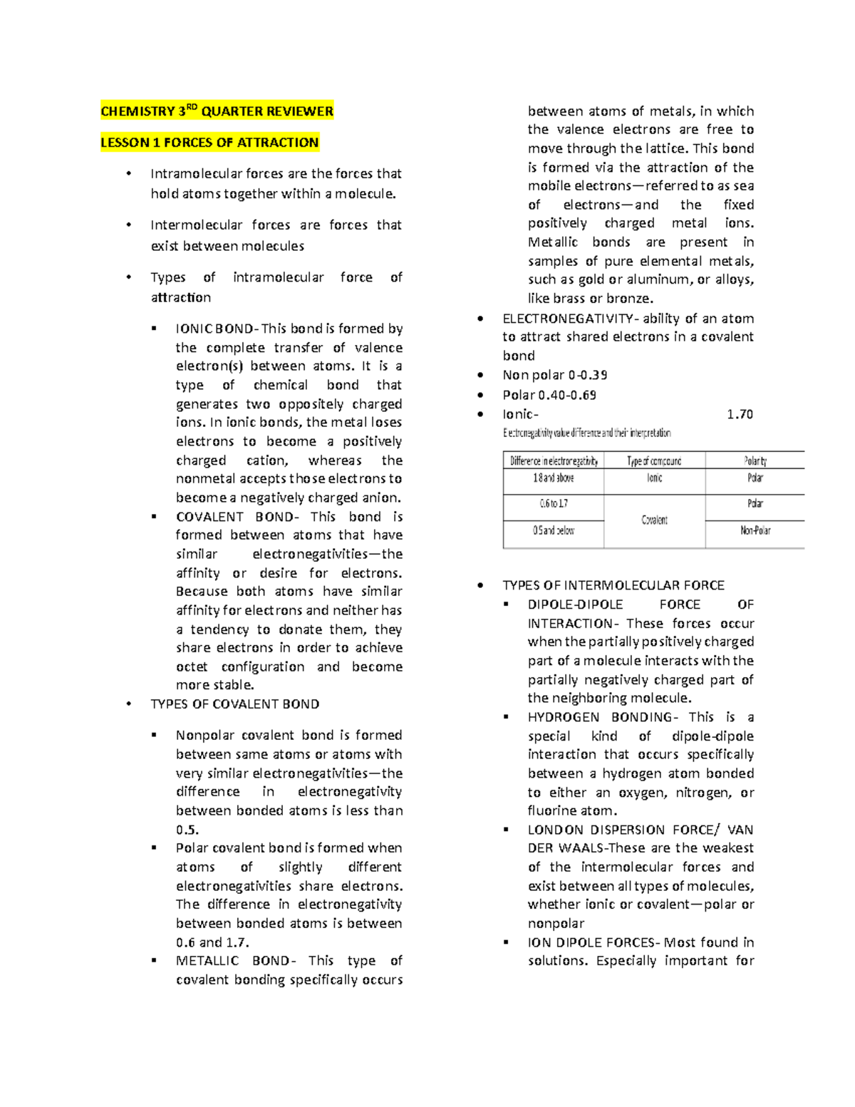 Chemistry 3RD Quarter Reviewer - CHEMISTRY 3RD QUARTER REVIEWER LESSON ...