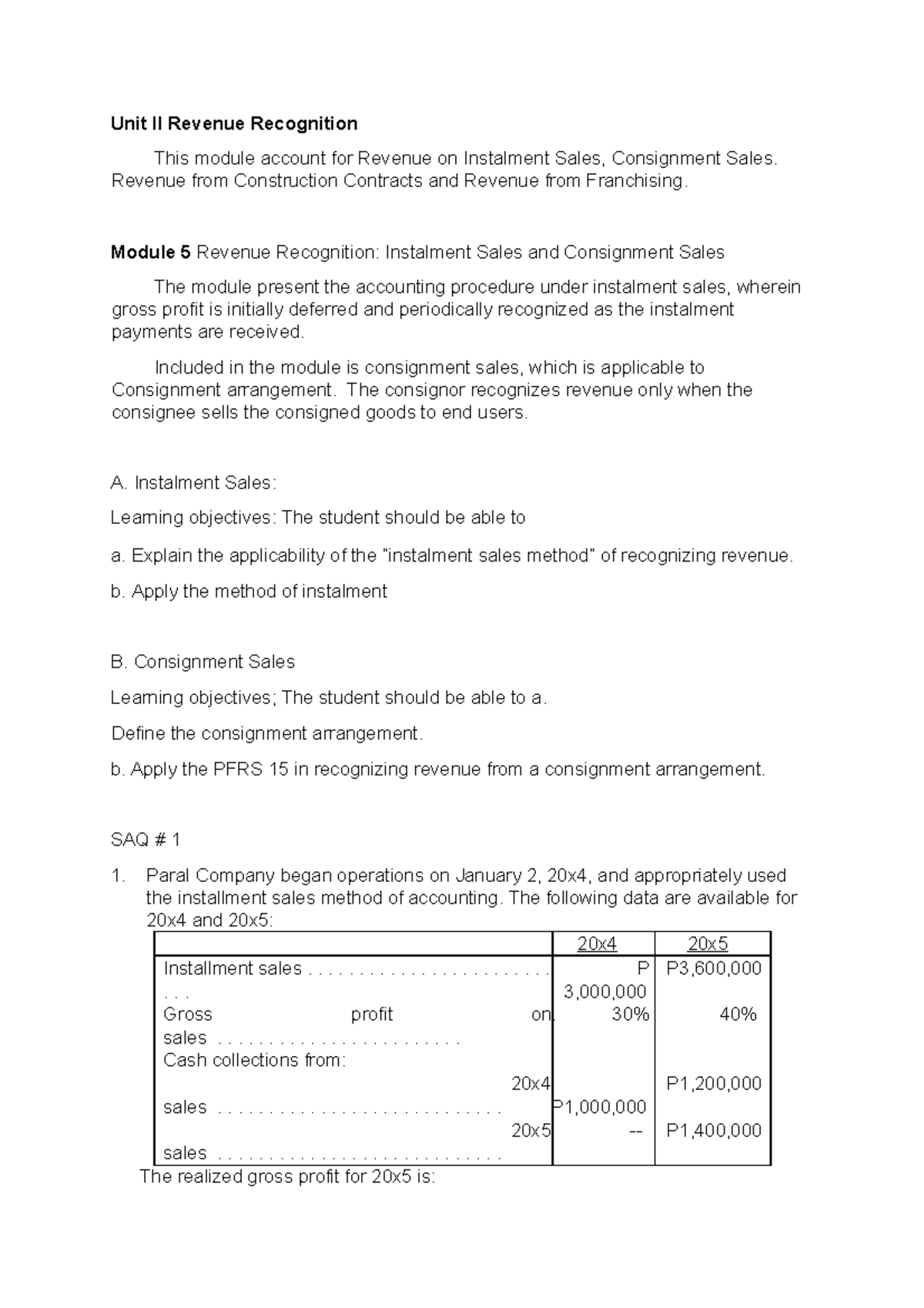 **Module 5: Revenue Recognition - Instalment and Consignment Sales ...