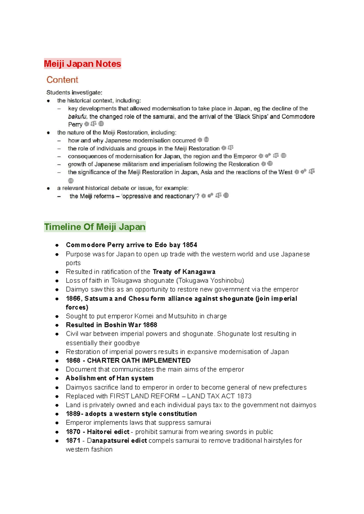 Meiji Restoration Notes: Key Events and Transformations in Japan - Studocu