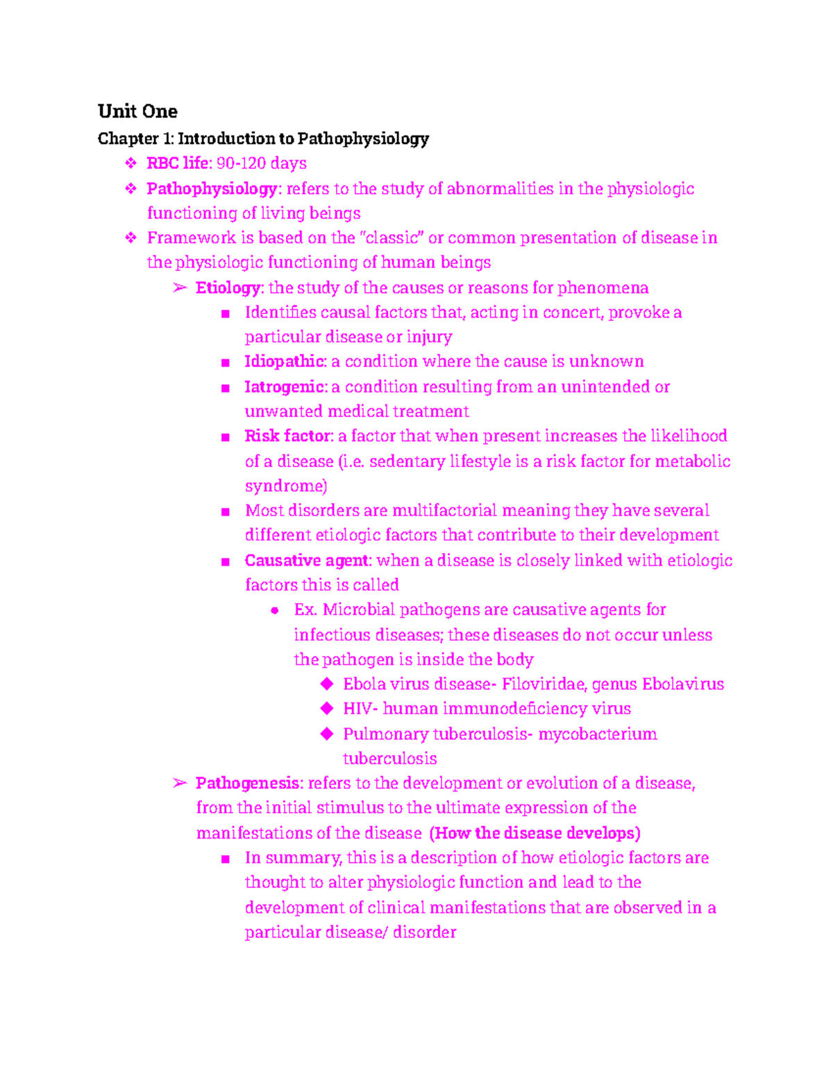 Pathophysiology Exam #1 Study Notes and Key Concepts - Studocu