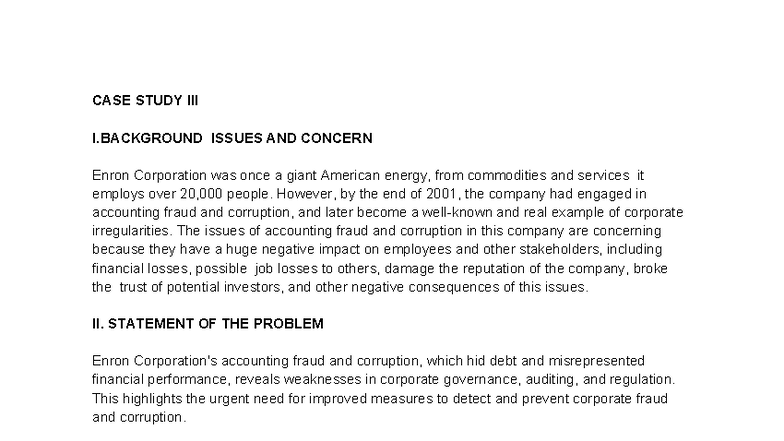 CASE STUDY: Enron Corporation's Fraud and Governance Issues - Studocu