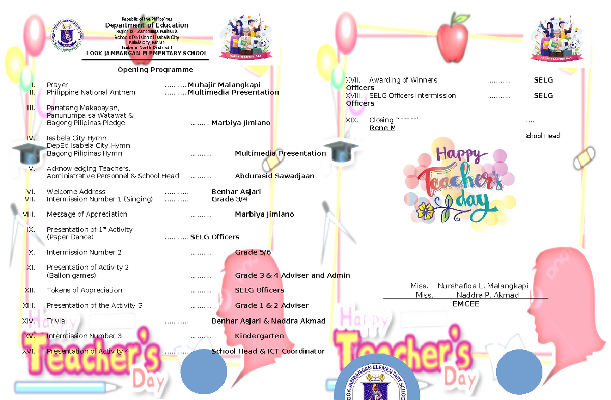 Teachers DAY LJES Programme - Opening Programme I. Prayer ...