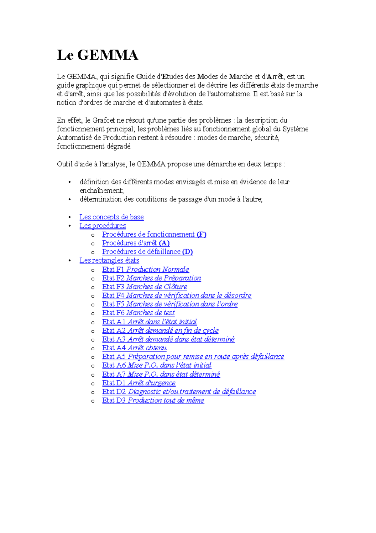 2 - Le Gemma - Automatisme - Le GEMMA Le GEMMA, qui signifie Guide d'Etudes des Modes de Marche ...
