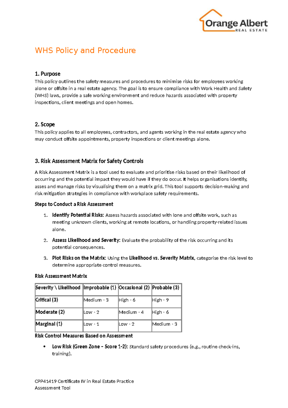 CPP41419 WHS Policy & Procedures for Real Estate Safety Management ...