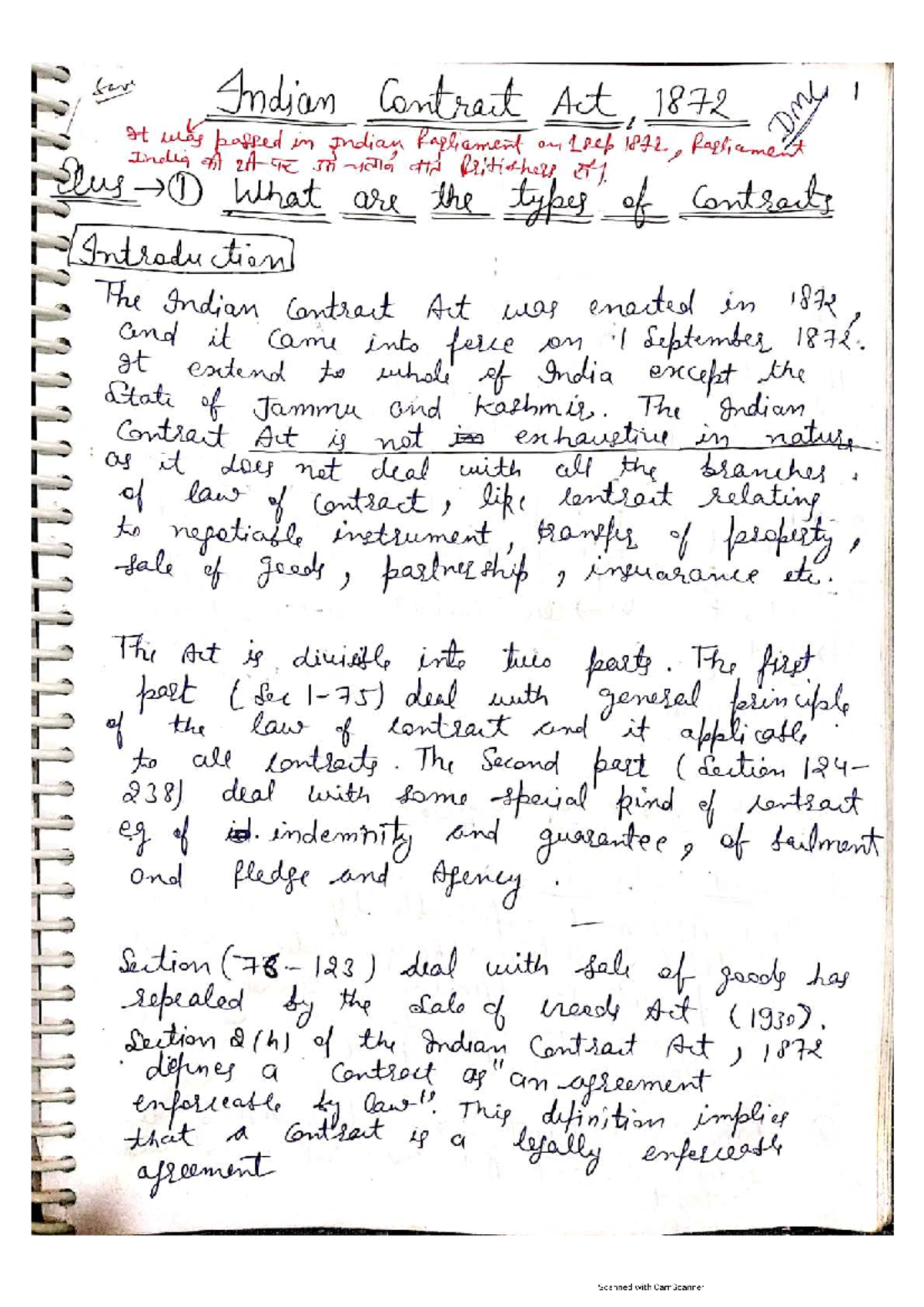 Indian Contract Act, 1872: Comprehensive Notes and Types of Contracts ...