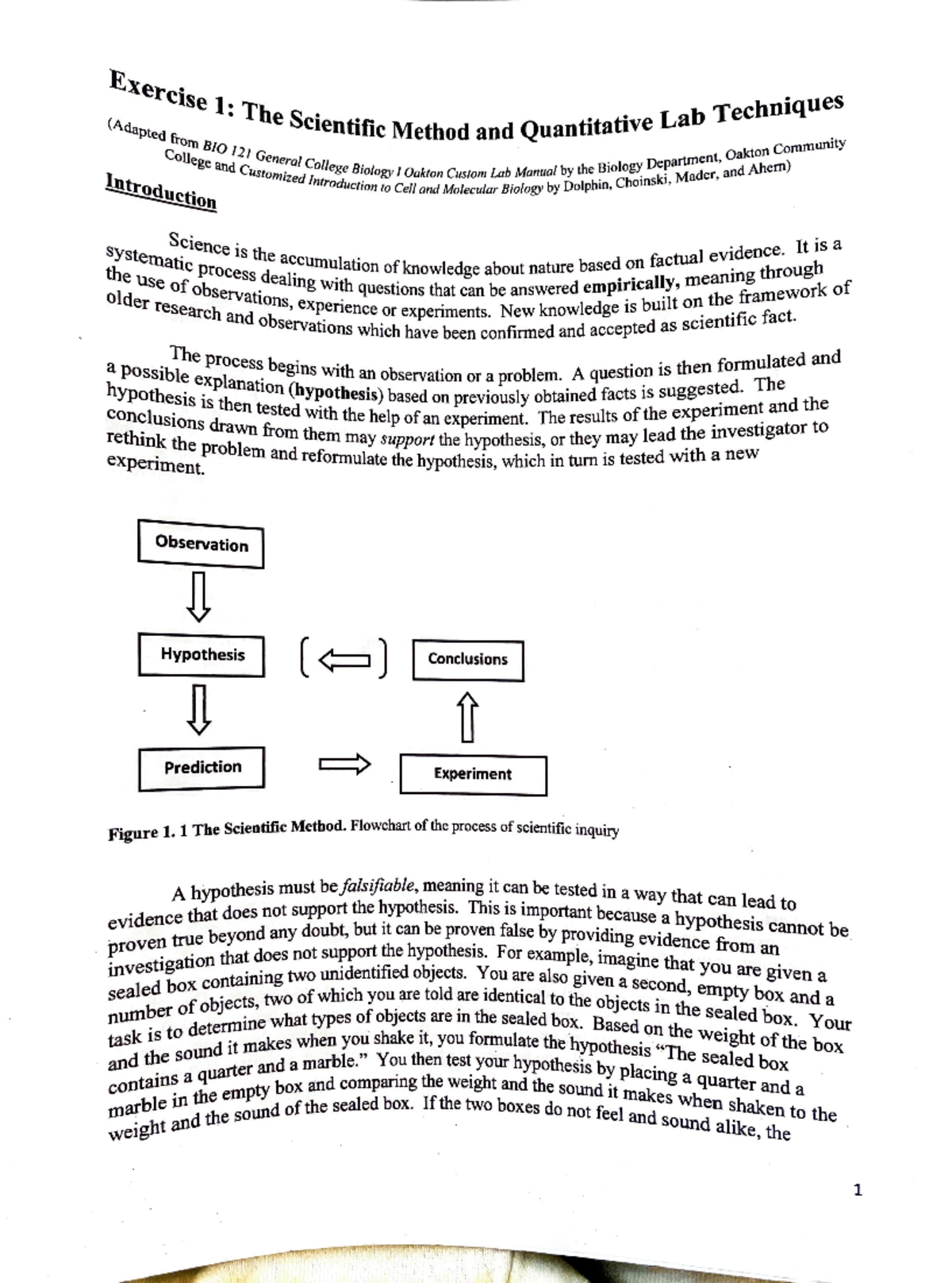Ex 1 (1) - The scientific method and quantitative lab technique - E~ei-. cise 1: 1' CActapt he ...