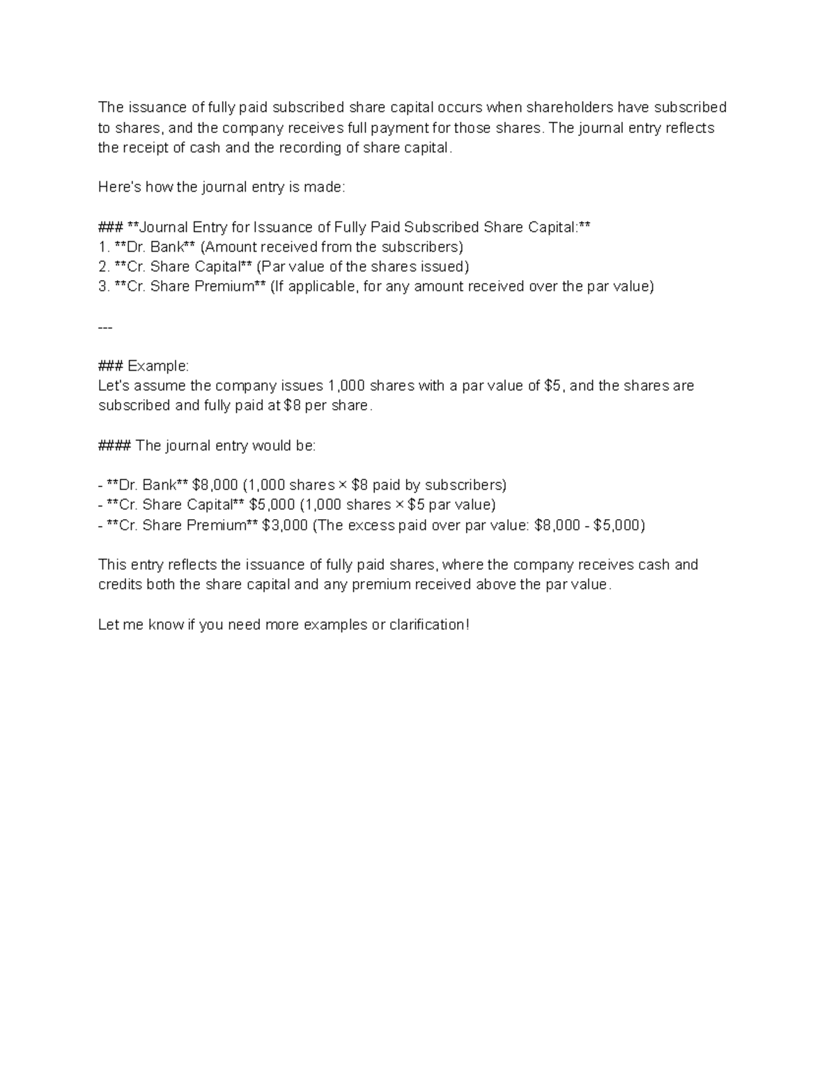 Journal Entry for Issuance of Fully Paid Shares - Accounting 101 - Studocu