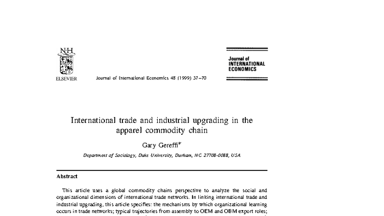 International Trade and Industrial Upgrading in Apparel Chains (ECO 48 ...