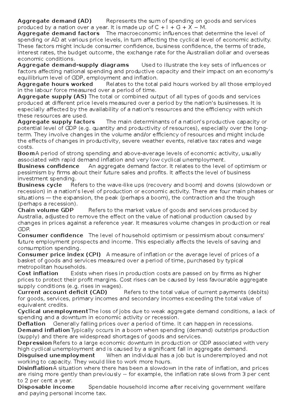 Economics Definitions: Unit 3 AOS 2 Overview and Key Concepts - Studocu