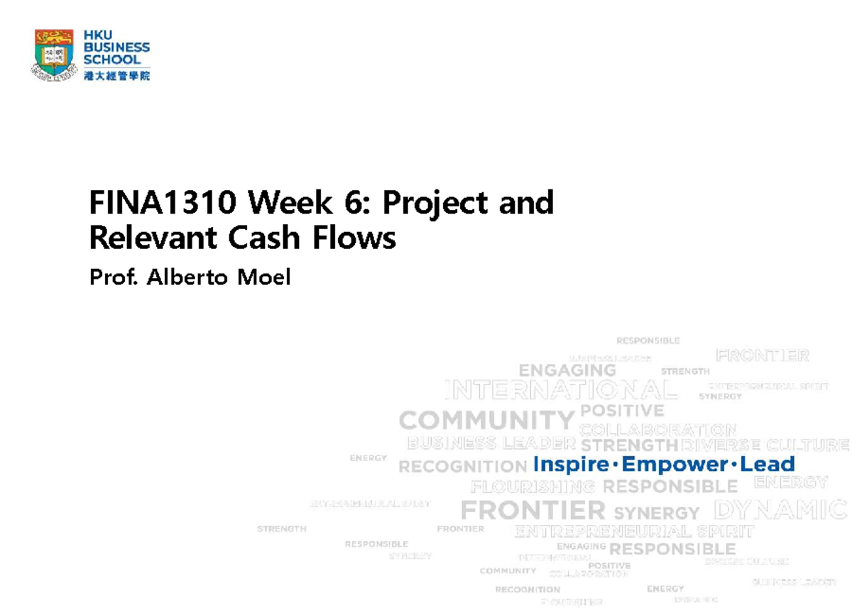 FINA1310 Week 6: Project Cash Flows & Relevant Cash Flow Analysis - Studocu