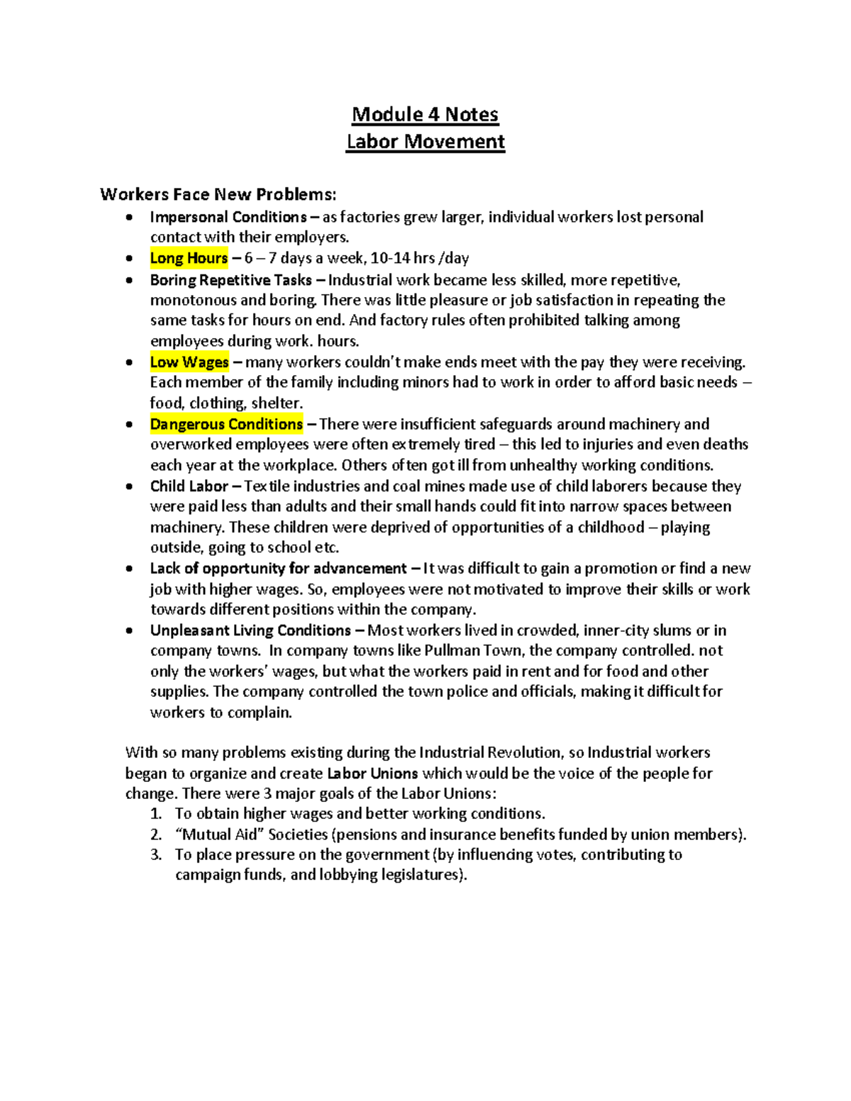Labor Movement and Urban Challenges in the Industrial Era (Module 4 ...