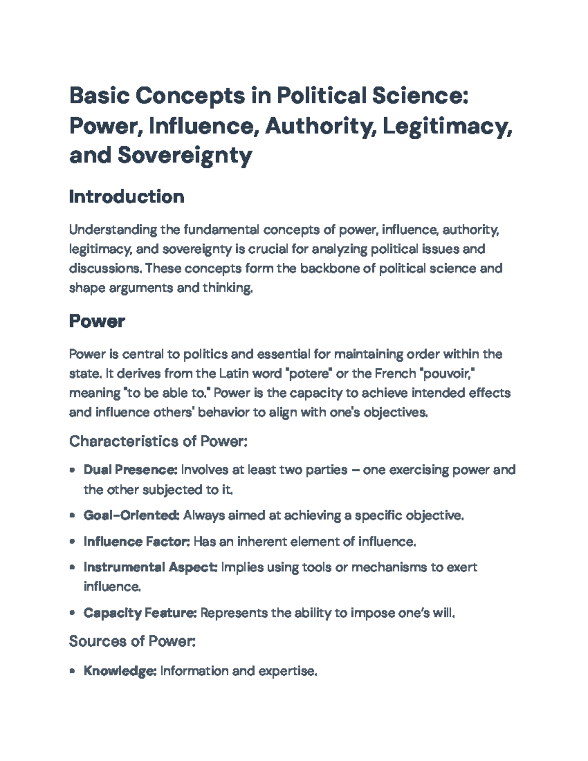 Basic Concepts in Political Science: Power, Authority, and Sovereignty ...