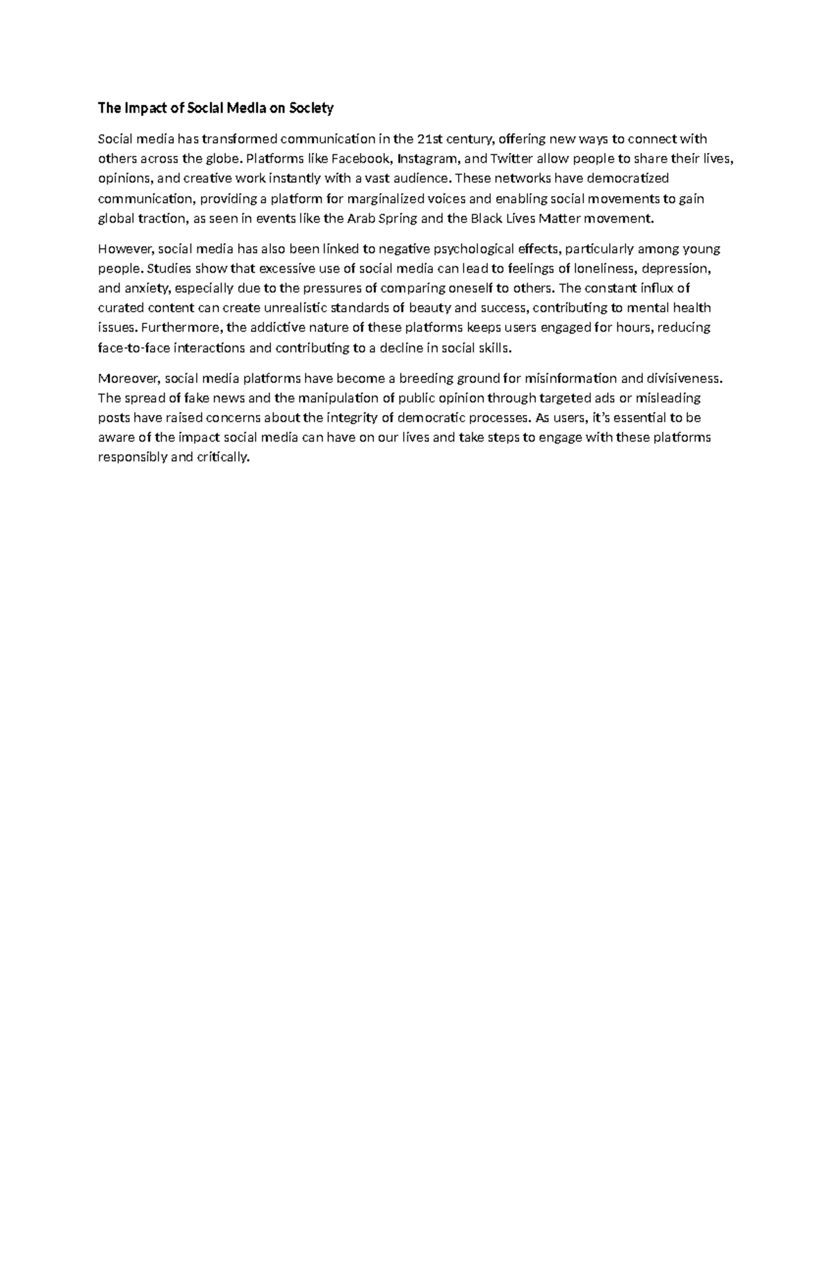 The Impact of Social Media on Society - Platforms like Facebook ...