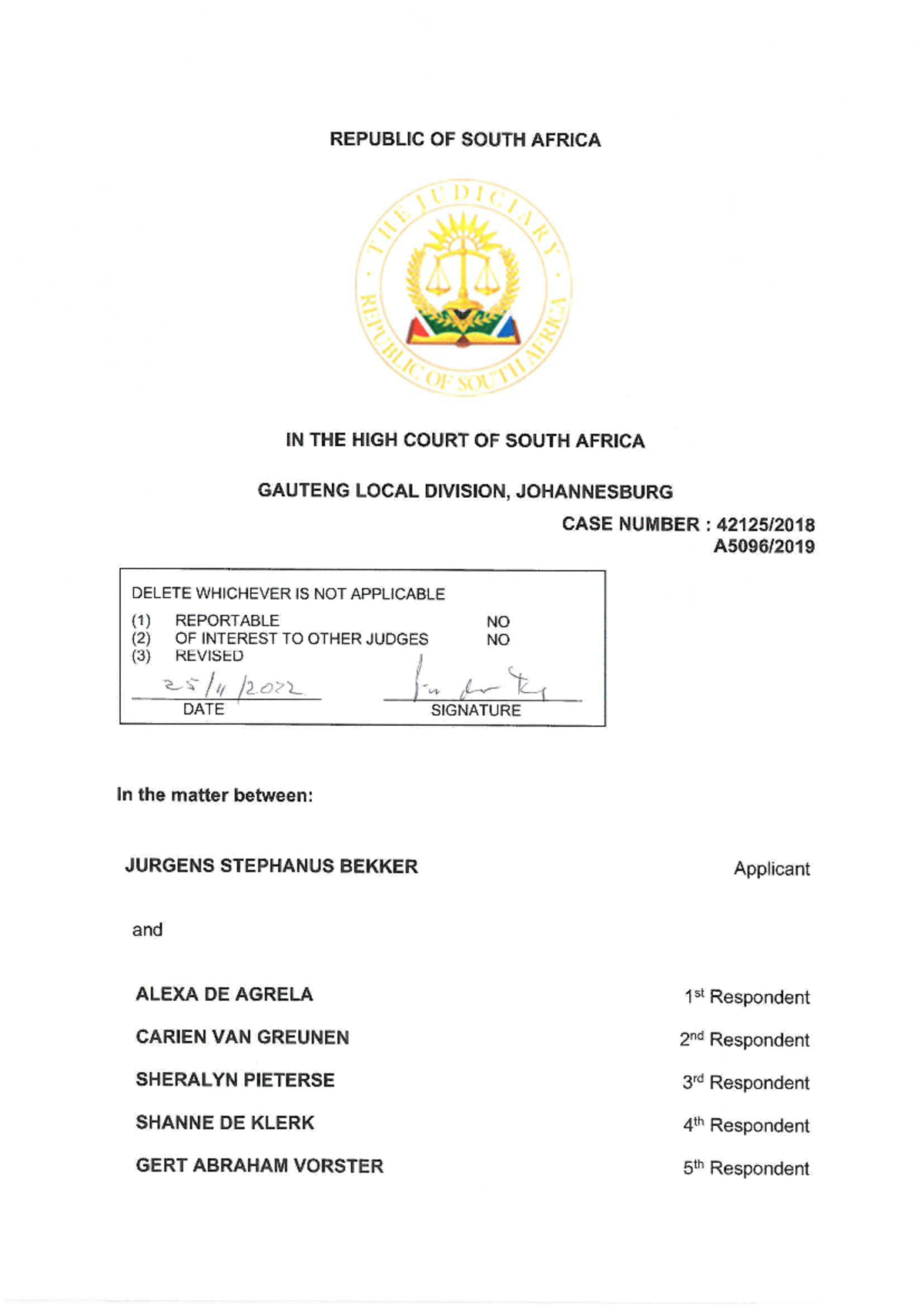 Bekker v De Agrela & Others: Contingency Fees Act Analysis (A5096-2019 ...