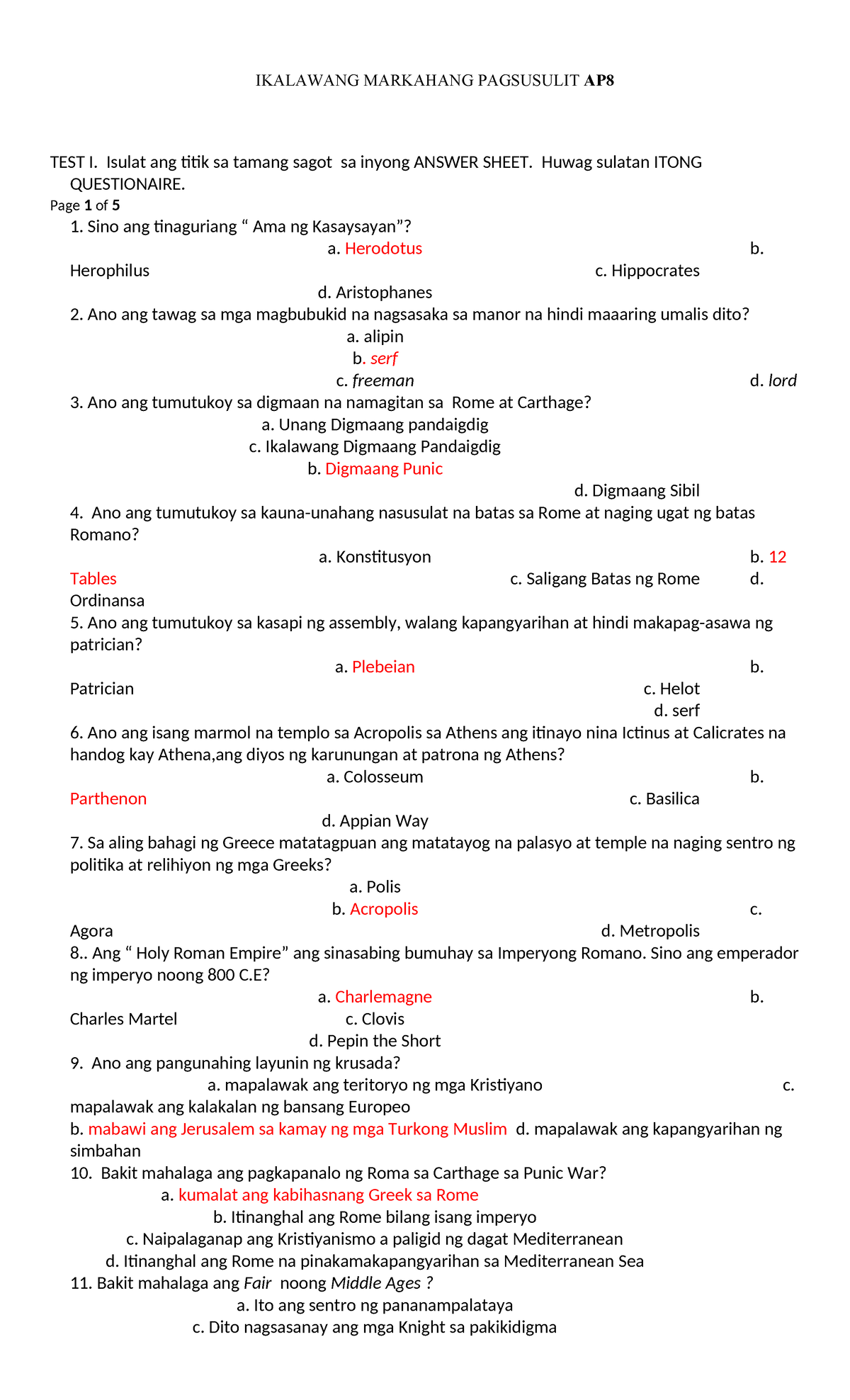 AP 8 2nd Quarter Answer Key for Ikalawang Markahang Pagsusulit - Studocu