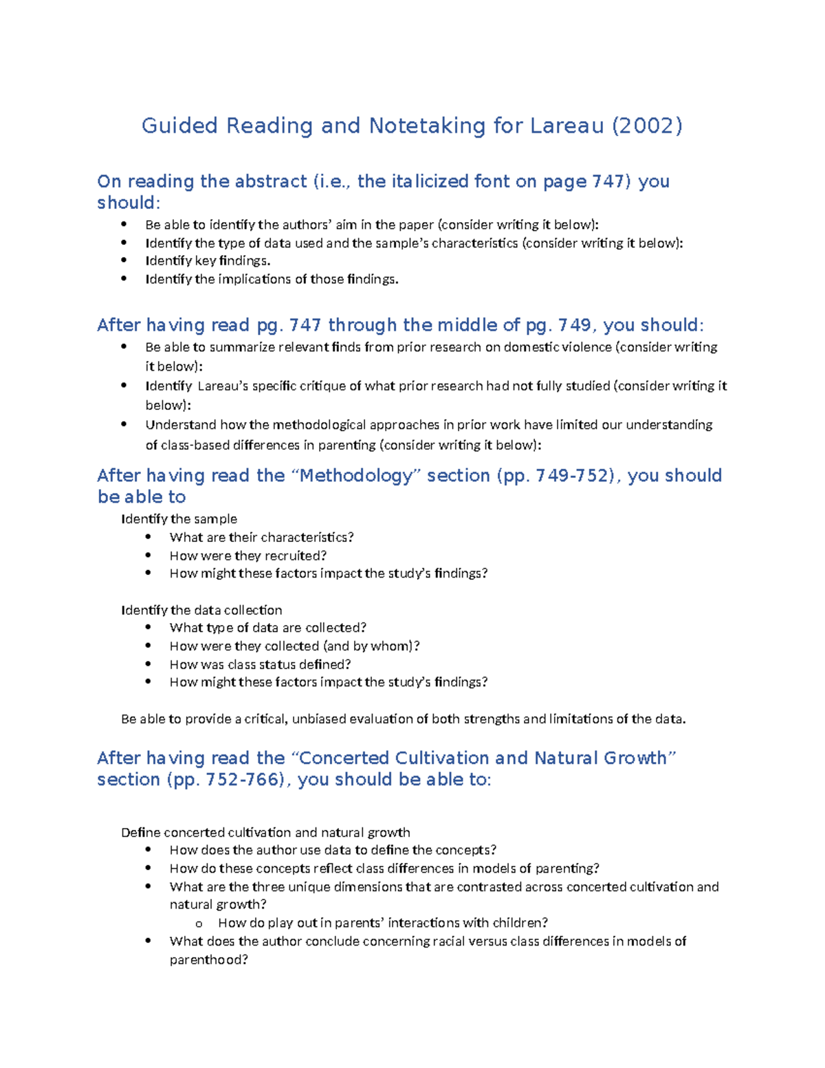 Guided Notes for Lareau (2002 ) - Guided Reading and Notetaking for ...