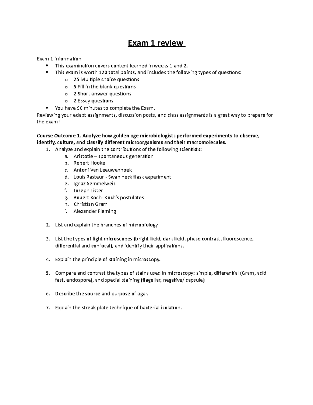 Exam 1 Review Guide - Microbiology (Course Code: BIO101) - Studocu