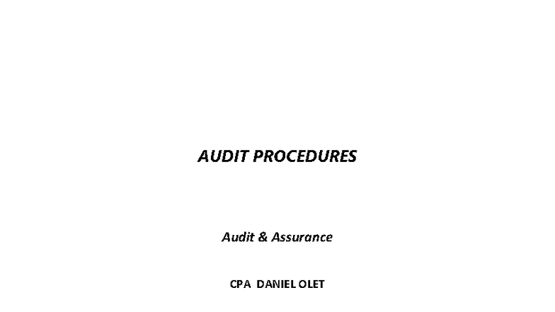 AUDIT PROCEDURES: Comprehensive Guide for CPA 1758189094 - Studocu