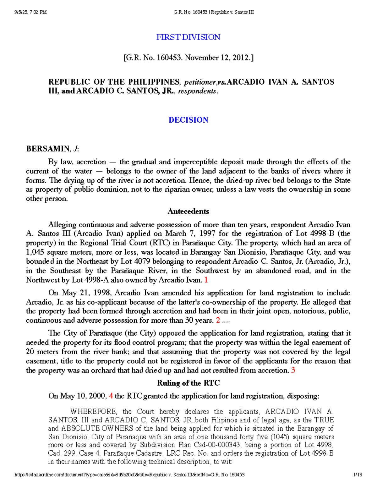G.R. No. 160453 Republic v. Santos: Decision on Land Registration Case ...