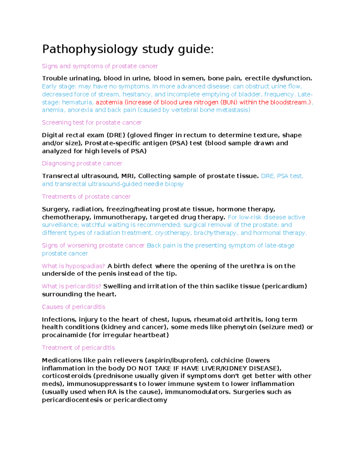 Patho Study Guide - Pathophysiology study guide: Signs and symptoms of ...