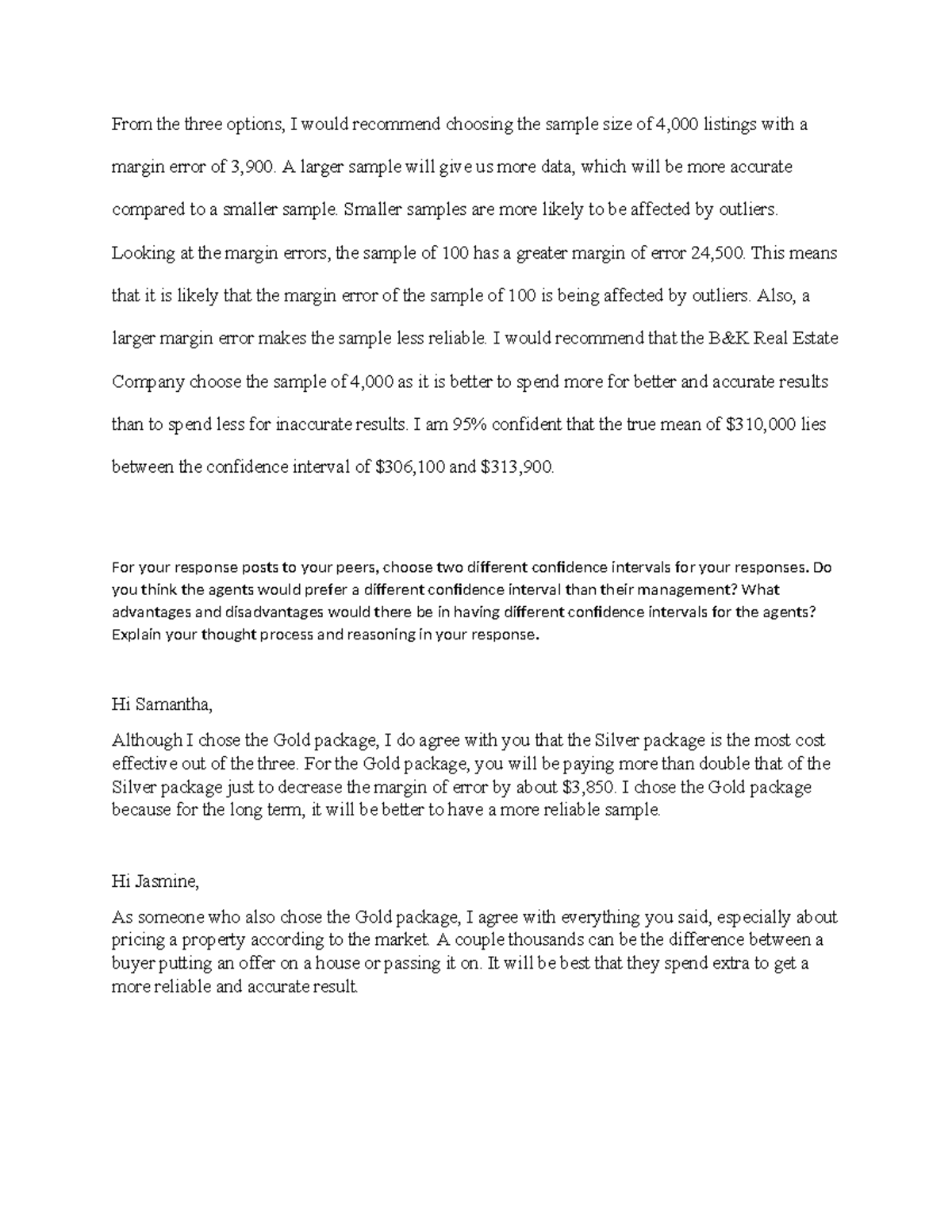 MAT 240 - Module 6 Discussion on Sample Size & Confidence Intervals ...