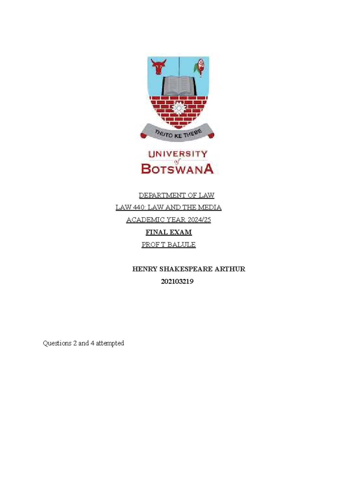 LAW 440: Final Exam on Law and the Media - Analysis of Freedom of ...