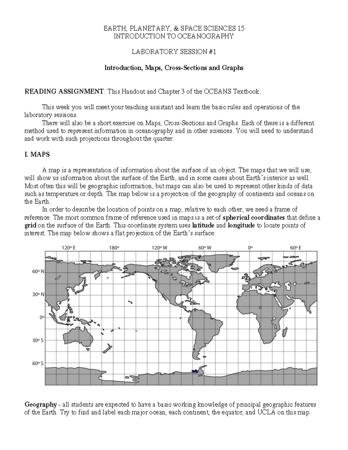 EPS 15 Lab 1 Readings: Intro to Oceanography - Maps & Graphs - Studocu
