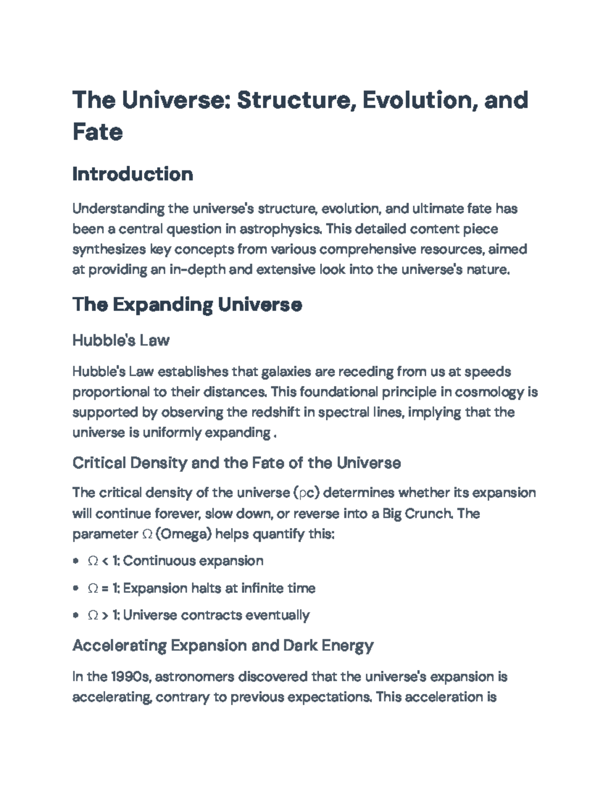 Understanding the Structure, Evolution, and Fate of the Universe - The ...