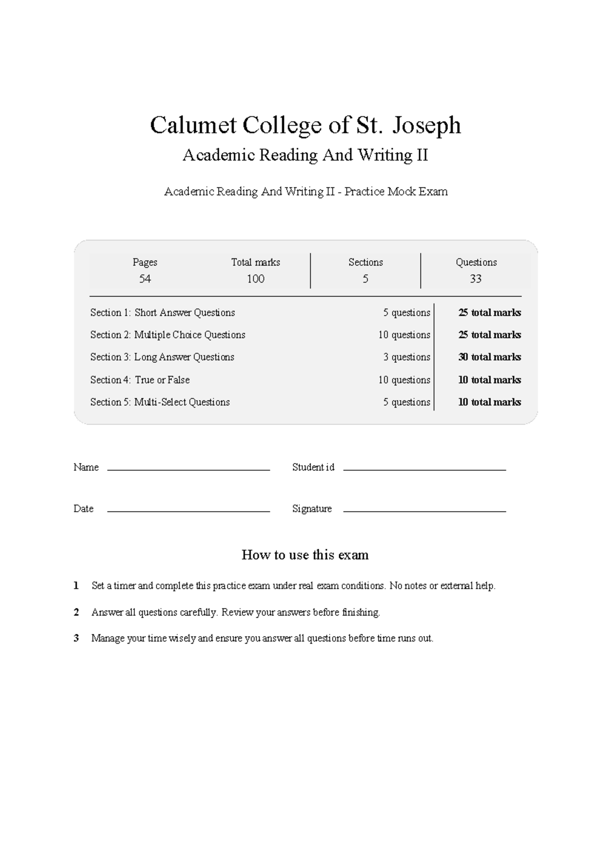 EMCO 204 Academic Reading and Writing II Practice Mock Exam 2026 - Studocu