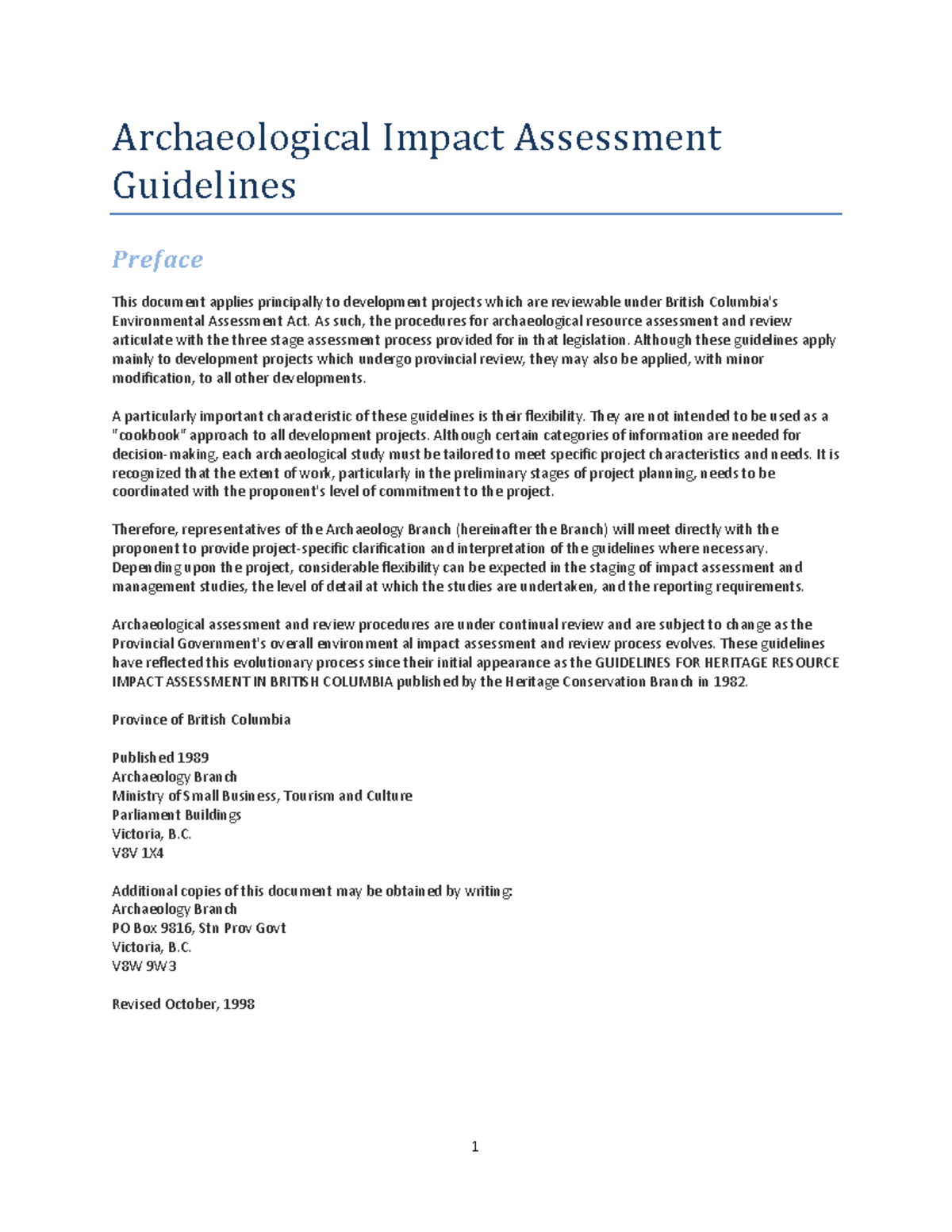 Archaeological Impact Assessment Guidelines: Best Practices and ...
