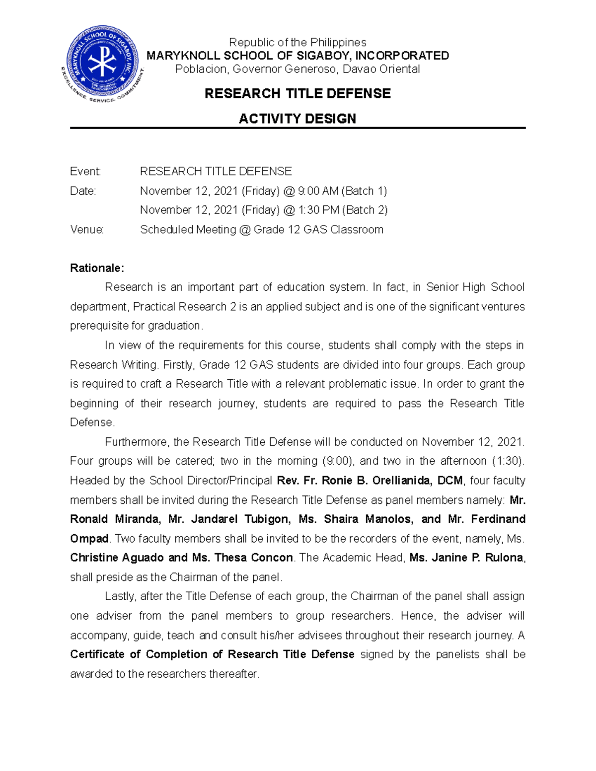 Research Title Defense for Grade 12 GAS Students (Nov 12, 2021) - Studocu