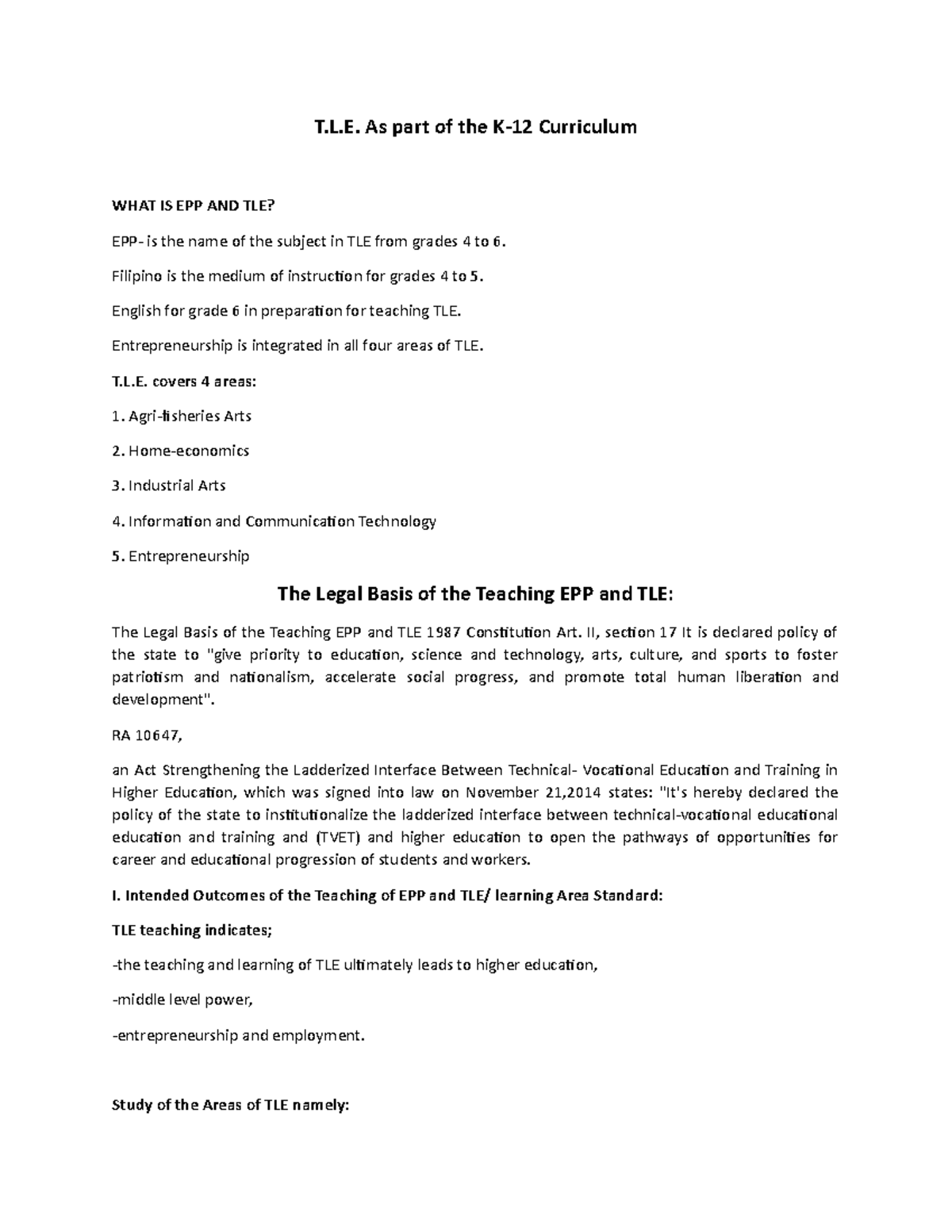TLE & ICT Literature: Overview of Technology and Livelihood Education ...
