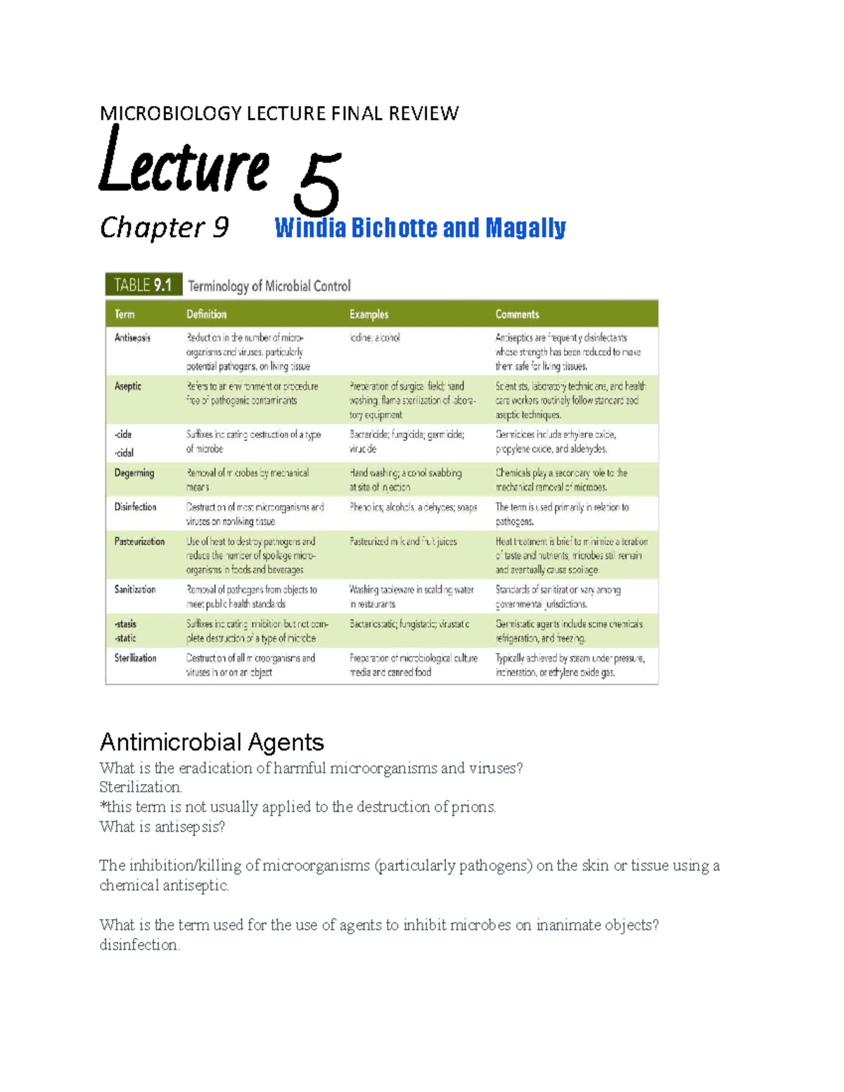 Microbiology Final Review M - MICROBIOLOGY LECTURE FINAL REVIEW Lecture ...