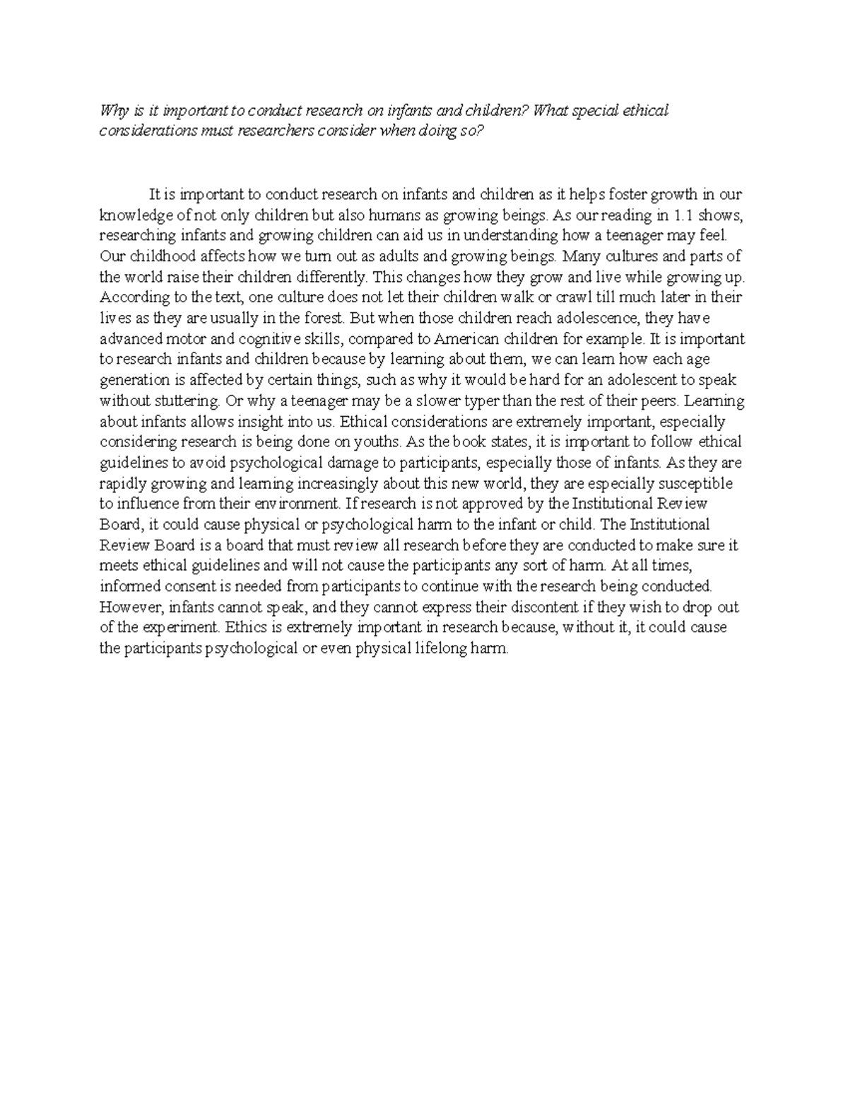 Research Ethics in Infants & Children - Hpsych 1 - Why is it important ...