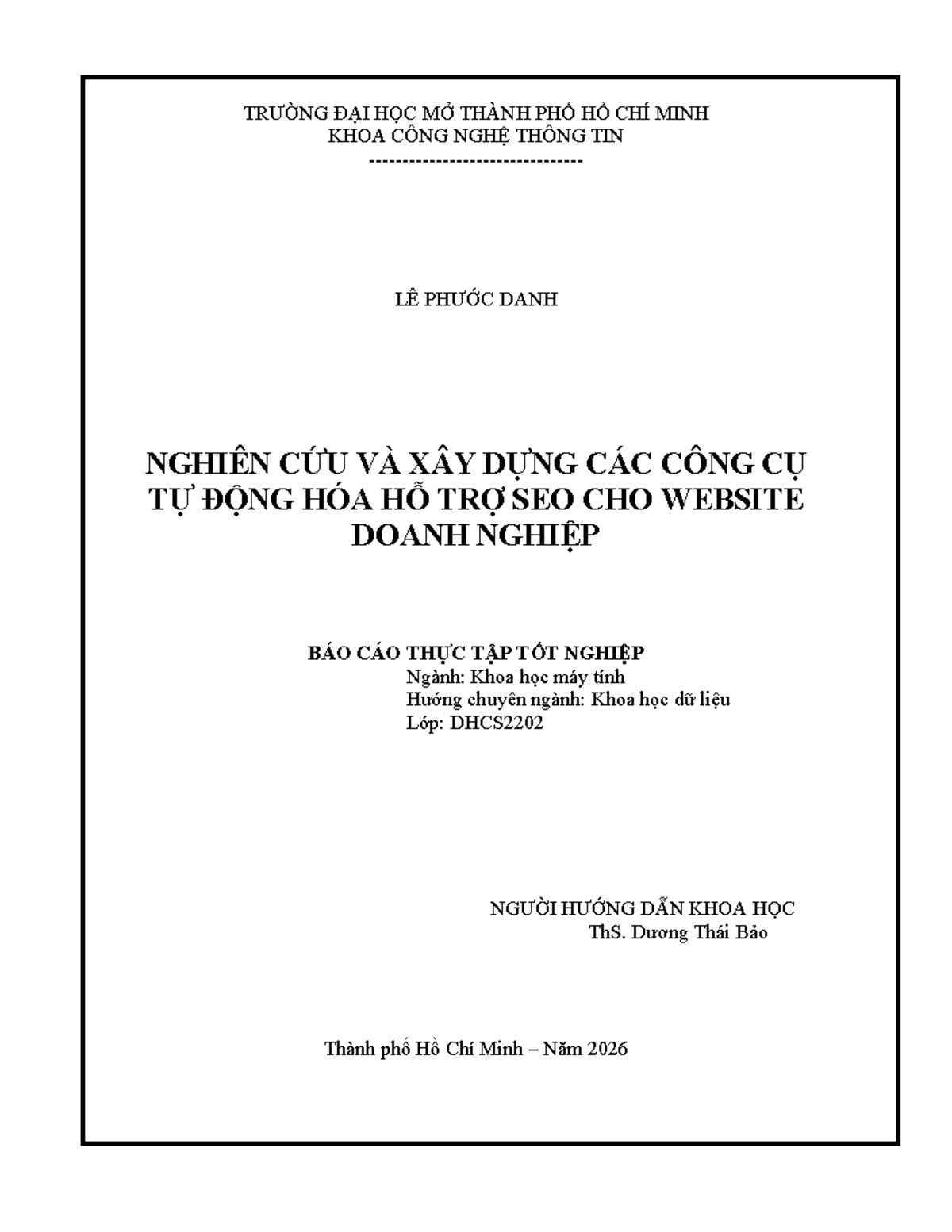 Báo cáo Thực Tập Tốt Nghiệp: Công Cụ Tự Động Hóa Hỗ Trợ SEO - DHCS2202 ...