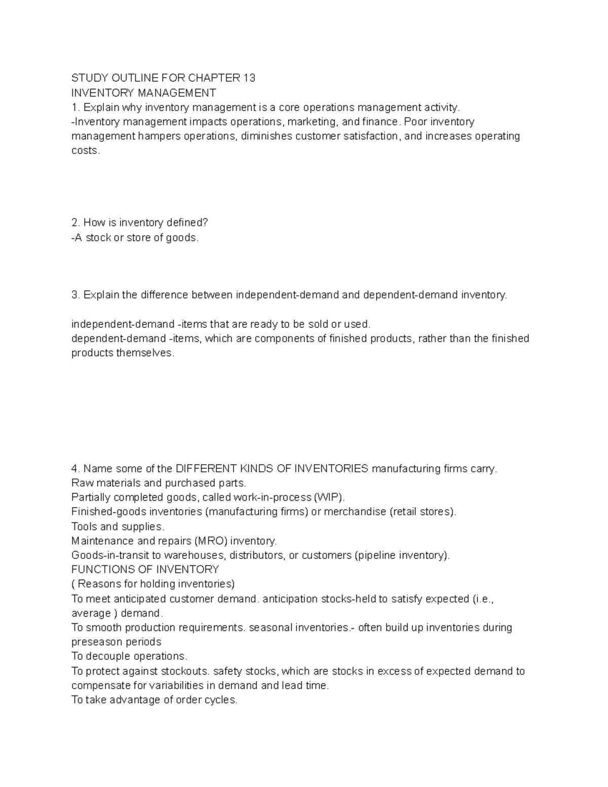 Inventory Management Study Notes - Course Code: Corpo 2-1 - Studocu
