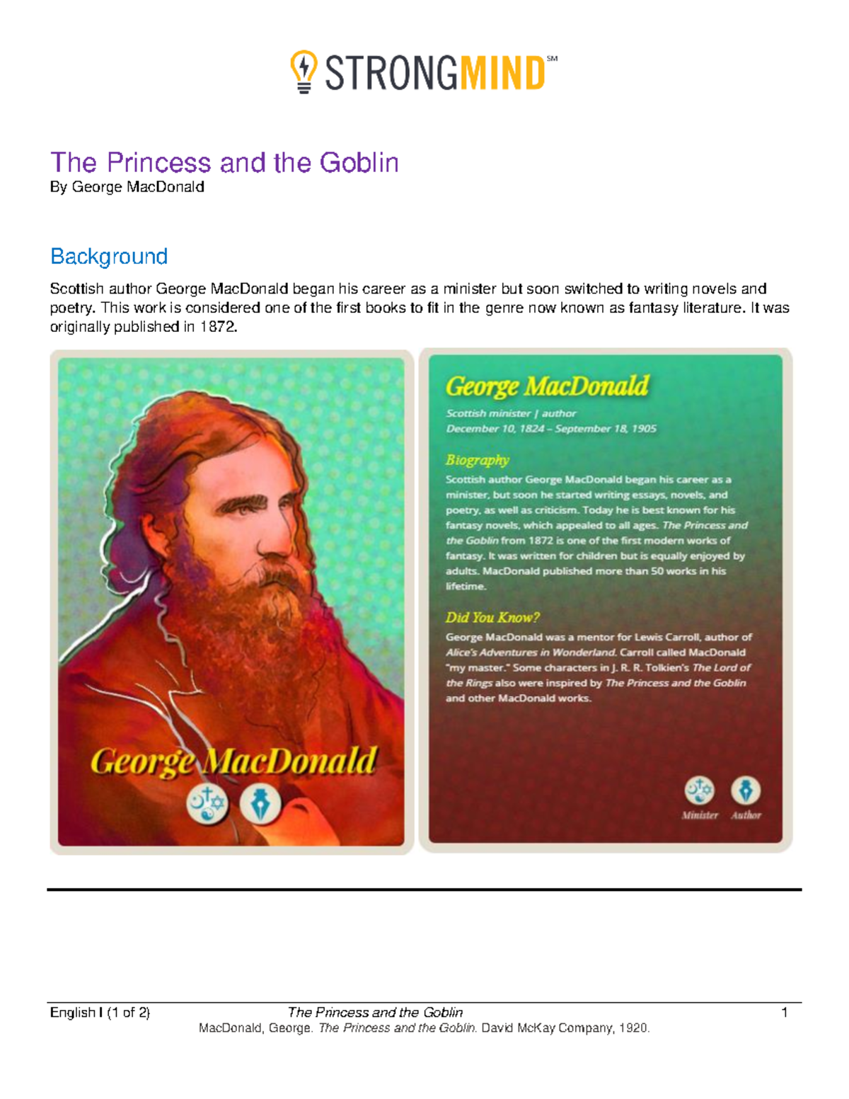 **English I Final Exam Study: The Princess and the Goblin Overview ...