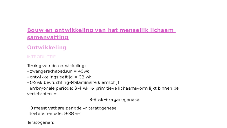 Bouw en Ontwikkeling van het Menselijk Lichaam: Samenvatting van de ...
