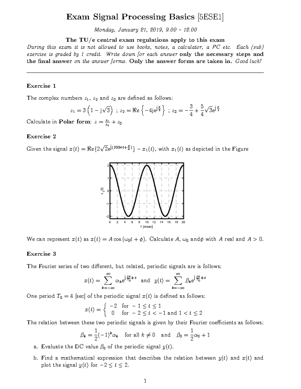 5ESE1 2019 Final Exam - Signal Processing Practice Exercises - Studeersnel