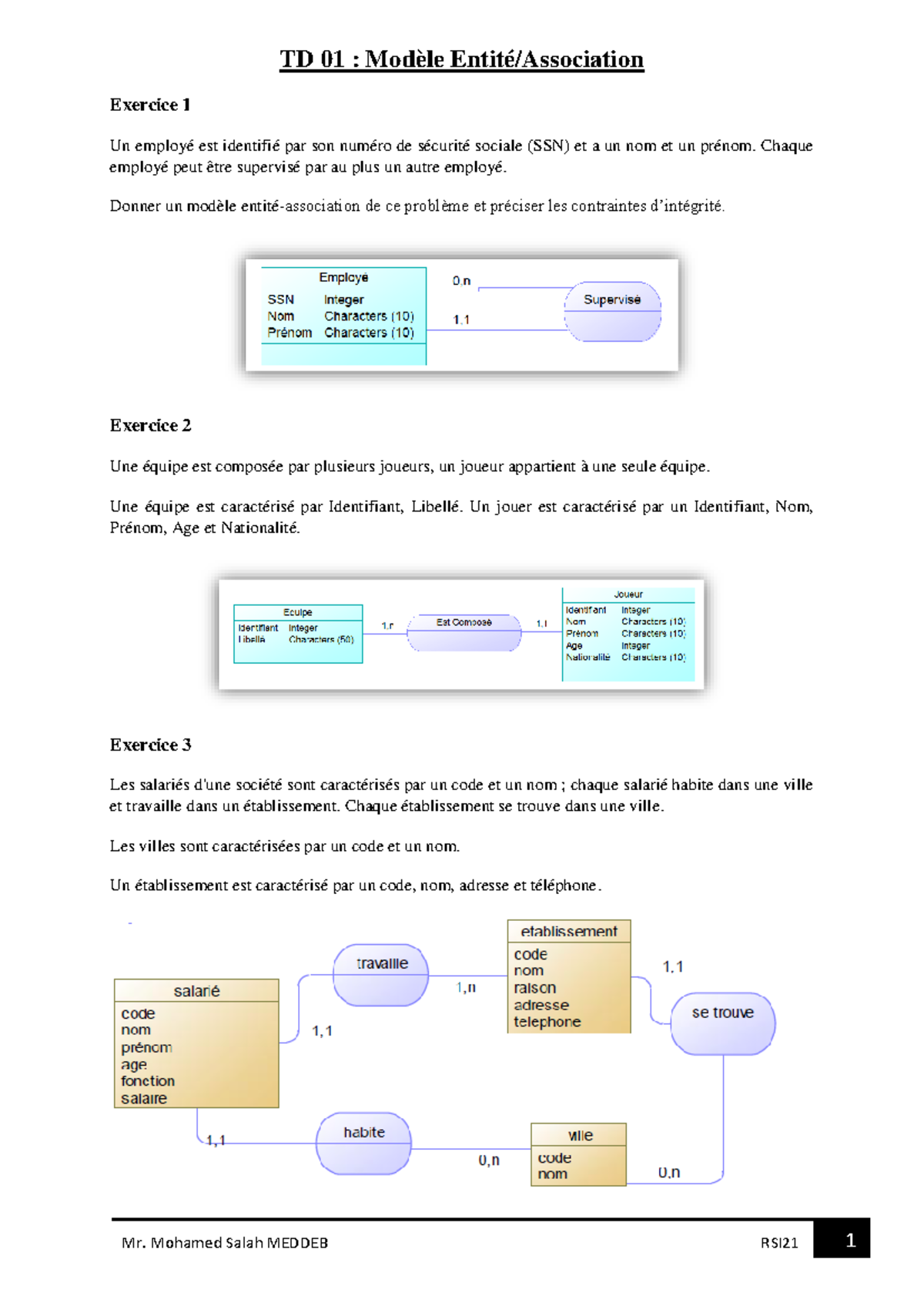 TD01 - Modèle Entité-Association : Correction Exercice et Schéma - Studocu