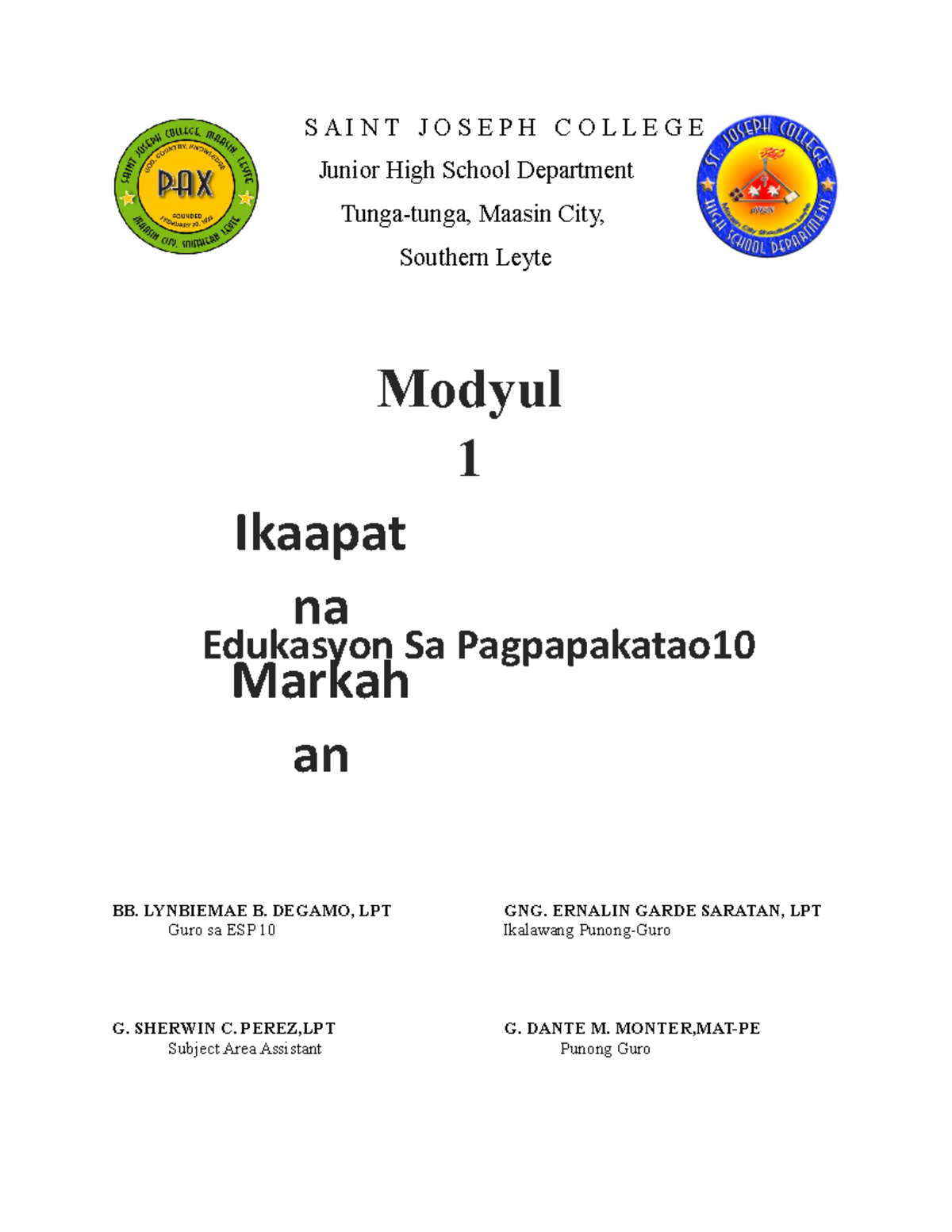 ESP 10 modyul 1 revised - Lecture notes 1-10 - S A I N T J O S E P H C ...