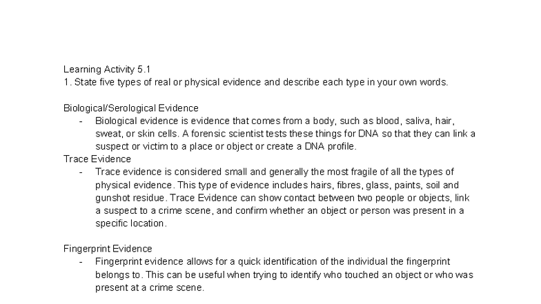 Module 5 Learning Activity: Types of Evidence and Collection Methods ...