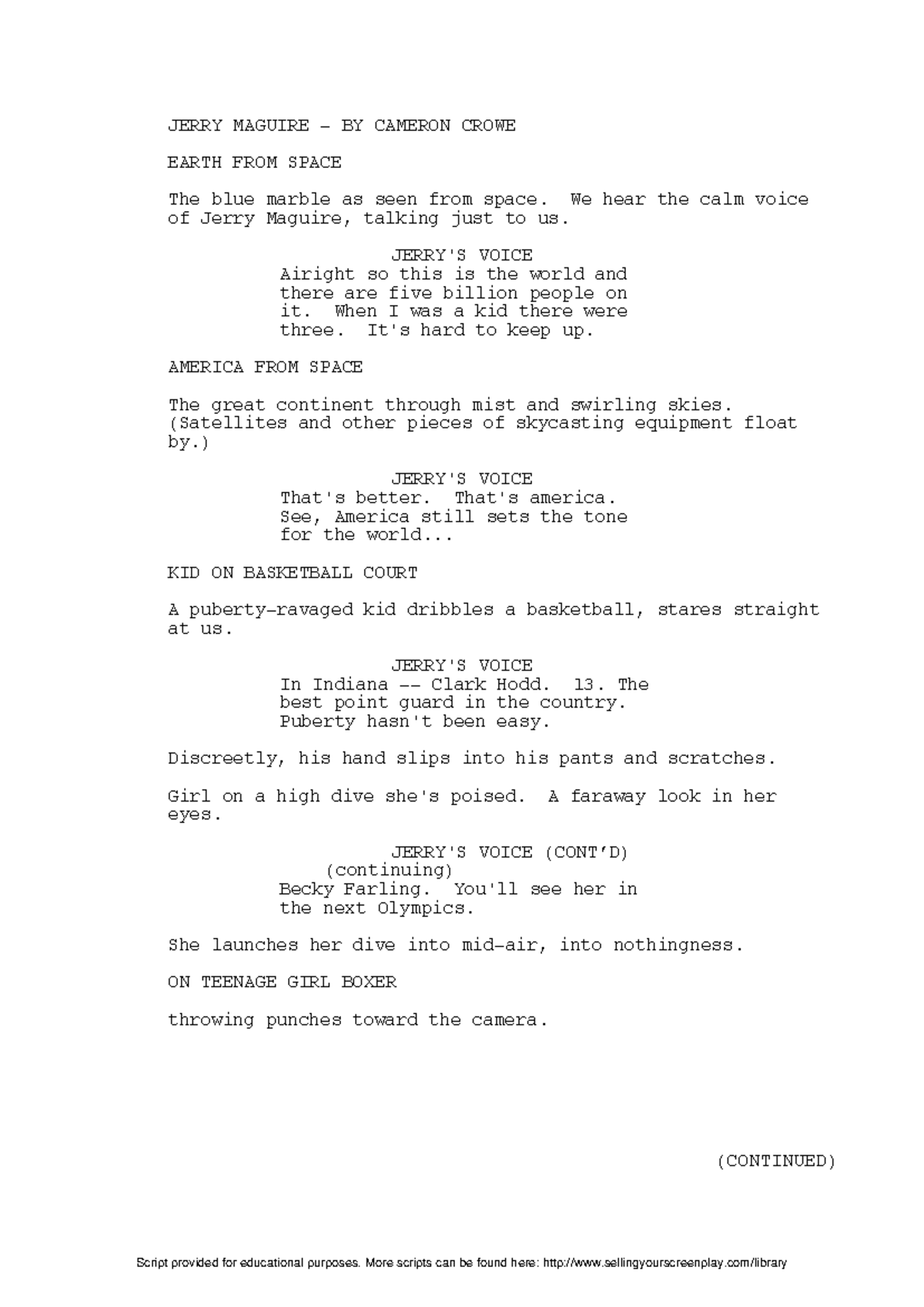 Jerry Maguire (Course Code: FILM101) - Script Analysis and Insights ...
