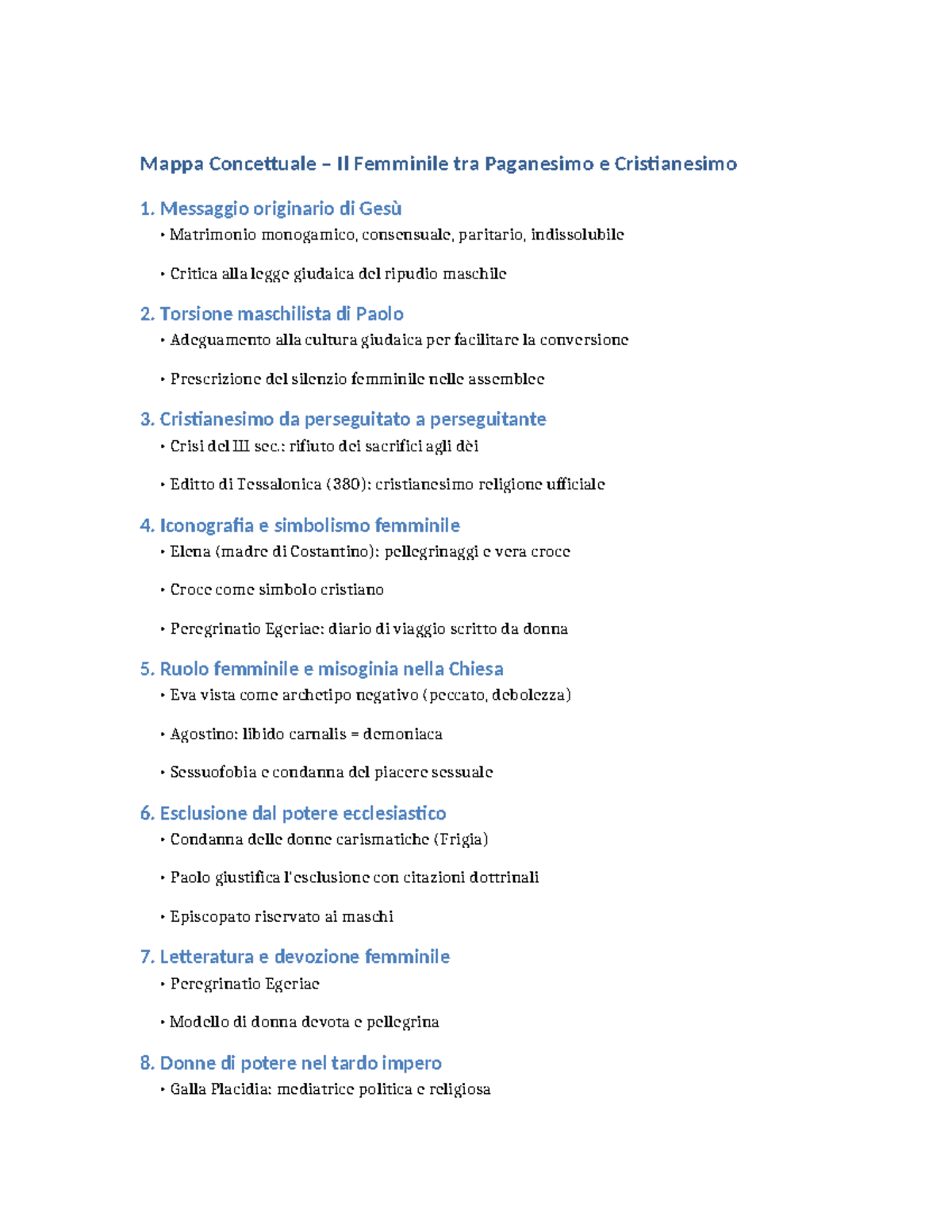 Mappa Concettuale: Il Femminile nel Cristianesimo e Paganesimo - Studocu