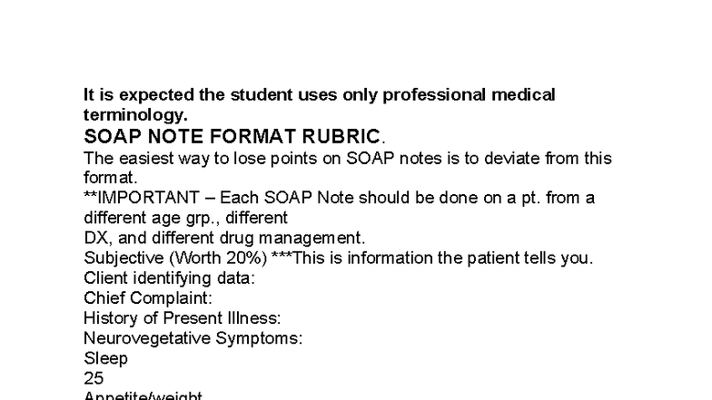 SOAP Note Format Rubric for Professional Medical Terminology - Studocu