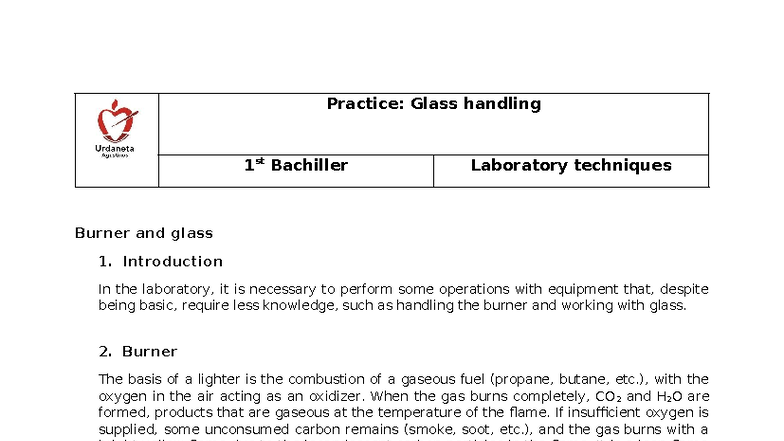 2. Glass Handling Techniques in 1st Bachiller Lab Practice - Studocu