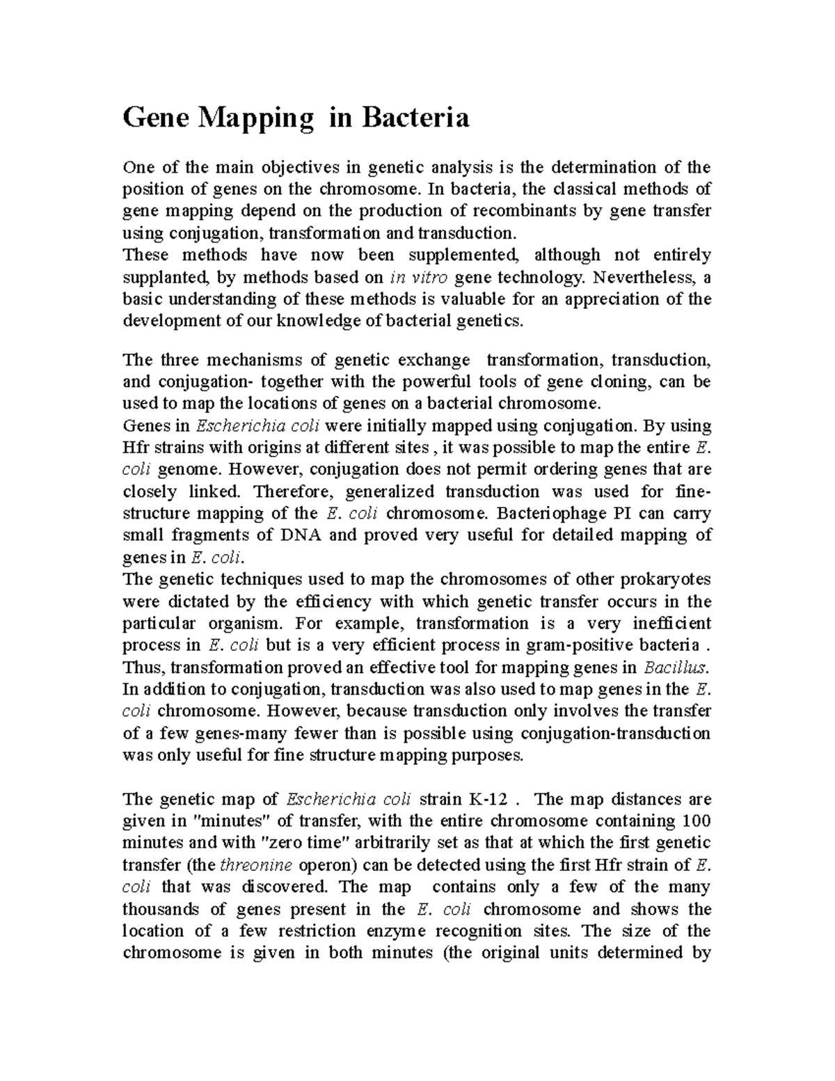 Gene mapping - In bacteria, the classical methods of gene mapping ...