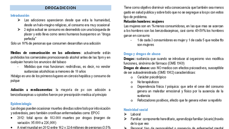Drogadicción: Introducción y Epidemiología de las Adicciones - Studocu