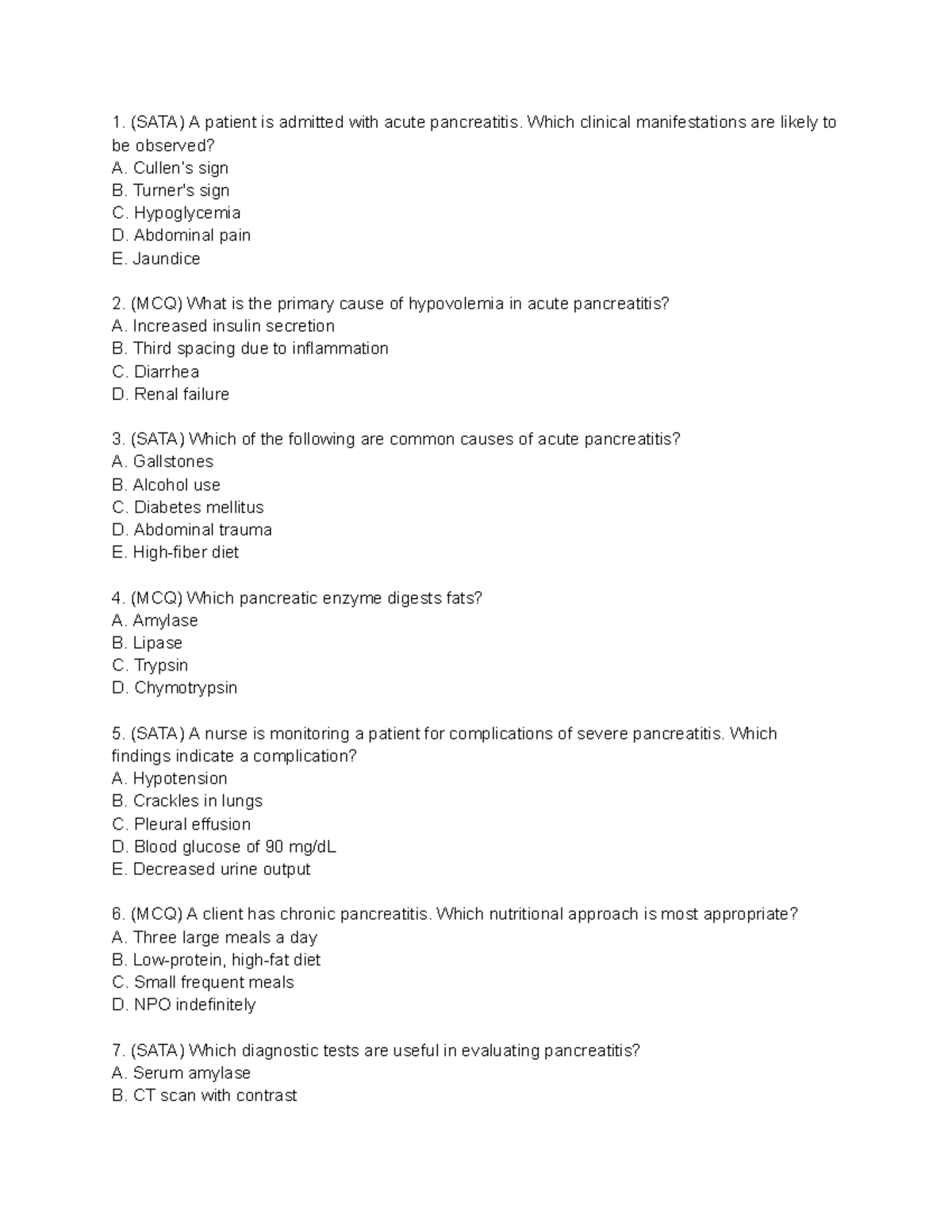 Complex GI Practice Questions (SATA & MCQ) for NCLEX Review - Studocu