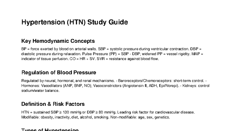 Hypertension (HTN) Study Guide: Key Concepts & Management Strategies ...